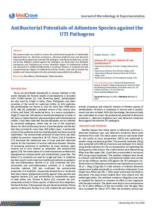 (PDF) Antibacterial Potentials of Adiantum Species against the UTI ...