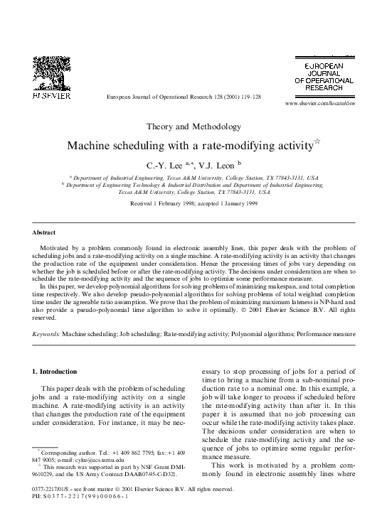 Pdf Machine Scheduling With A Rate Modifying Activity