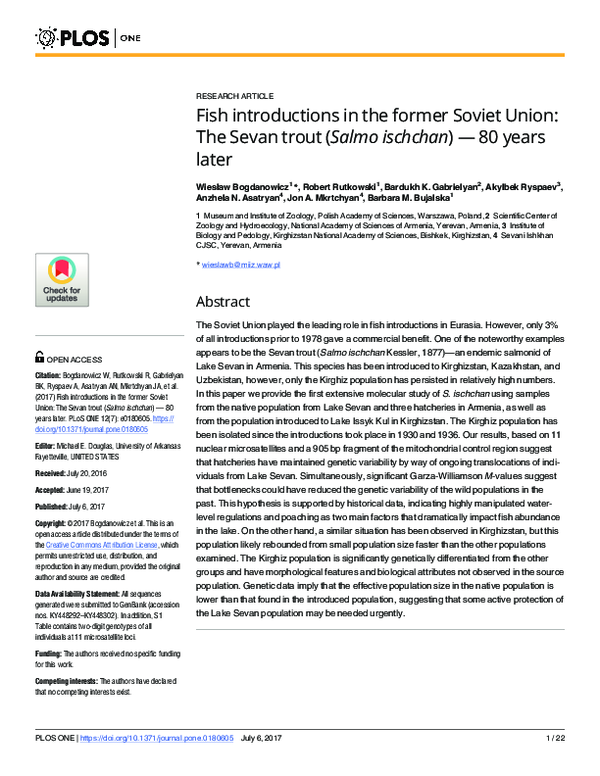 (PDF) Fish introductions in the former Soviet Union: The Sevan trout ...