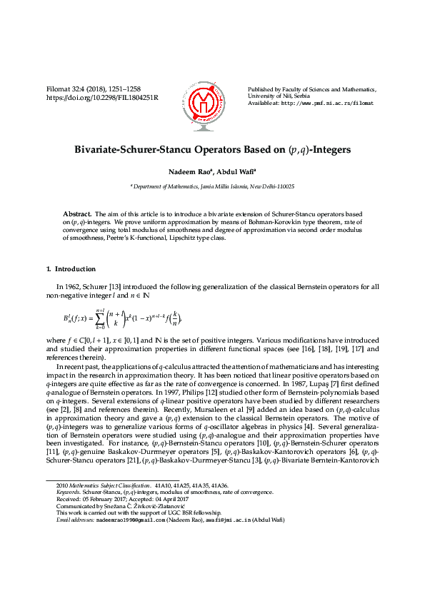 Pdf Bivariate Schurer Stancu Operators Based On P Q Integers