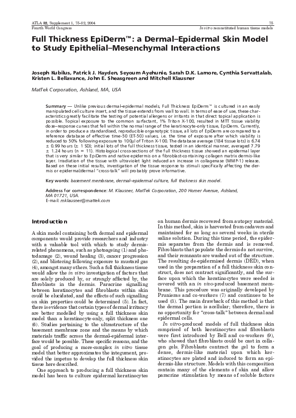 (PDF) Full Thickness EpiDerm: a dermal-epidermal skin model to study ...