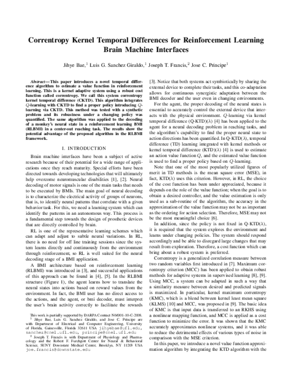 (PDF) Correntropy kernel temporal differences for reinforcement ...