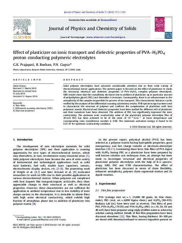 (PDF) Effect of plasticizer on ionic transport and dielectric ...