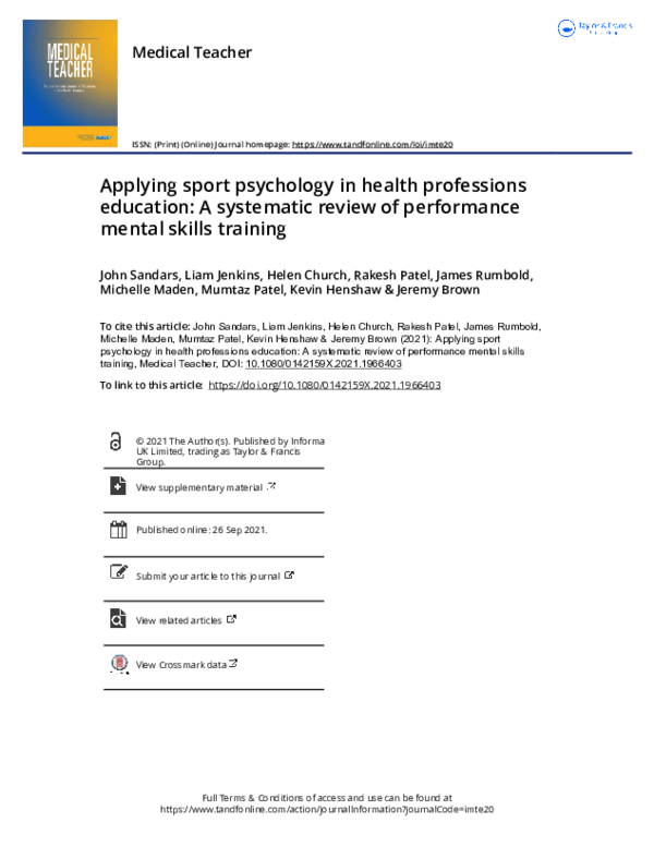 (PDF) Applying sport psychology in health professions education: A ...