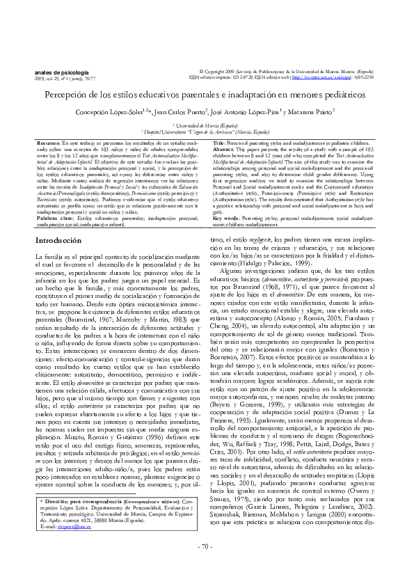 (PDF) Percepci n de los estilos educativos parentales e inadaptaci n en menores pedi tricos