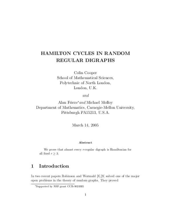 (PDF) Hamilton Cycles in Random Regular Digraphs