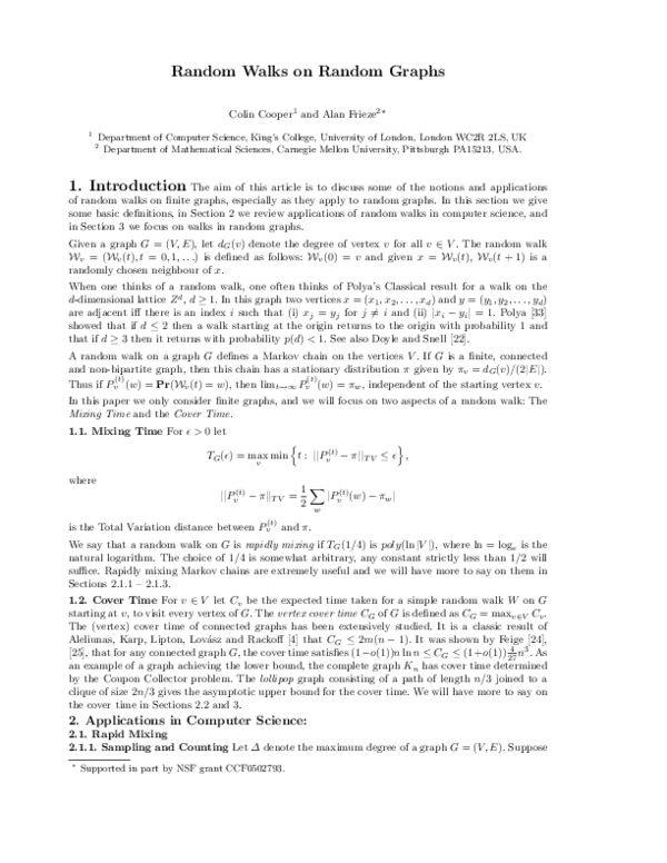 (PDF) Random Walks on Random Graphs