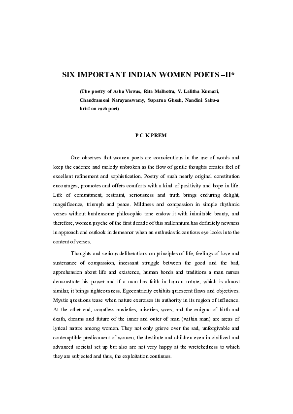 (DOC) II - SIX IMPORTANT INDIAN WOMEN POETS