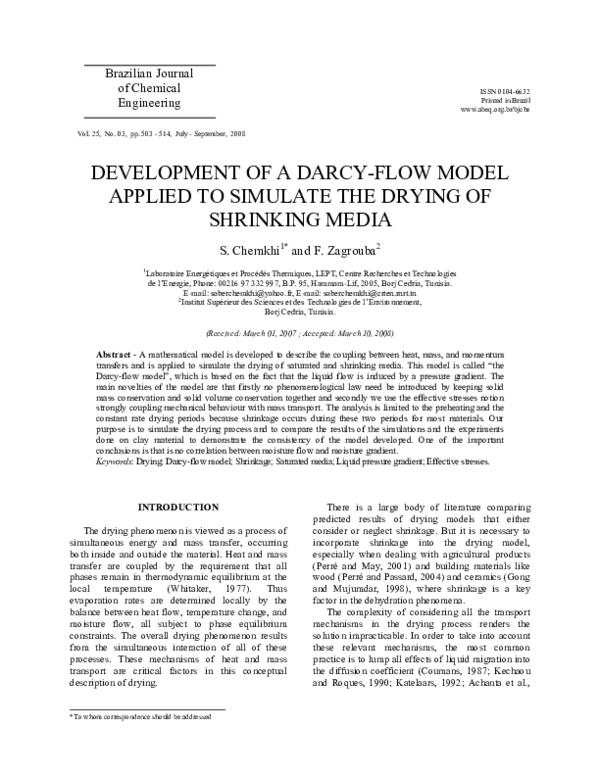 (PDF) Development of A Darcy-flow model applied to simulate the drying ...