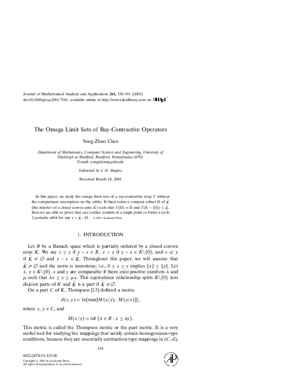 (PDF) Omega Limit Sets of Ray-Contractive Operators
