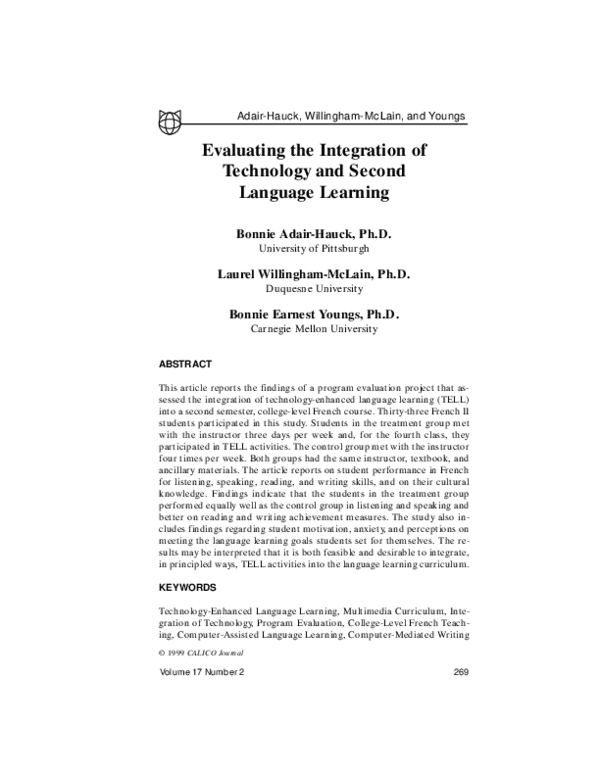 (PDF) Evaluating the Integration of Technology and Second Language Learning