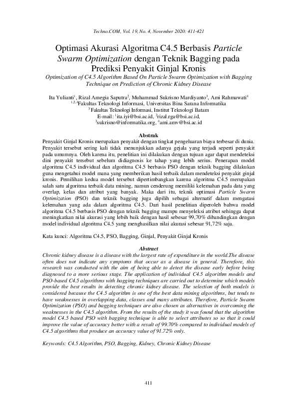 (PDF) Optimasi Akurasi Algoritma C4.5 Berbasis Particle Swarm Optimization dengan Teknik Bagging ...