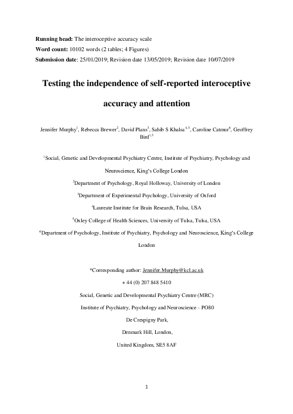 (PDF) Validation of the interoceptive accuracy scale (IAS) supports ...