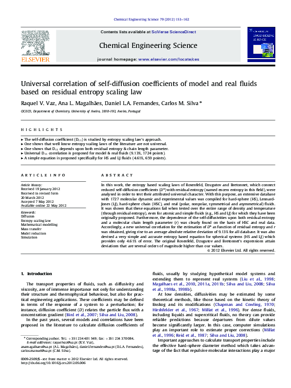 Pdf Universal Correlation Of Self Diffusion Coefficients Of Model And Real Fluids Based On
