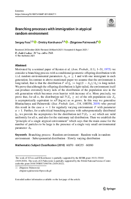 Pdf Branching Processes With Immigration In Atypical Random Environment