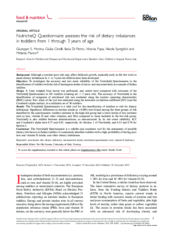 (PDF) NutricheQ Questionnaire assesses the risk of dietary imbalances ...