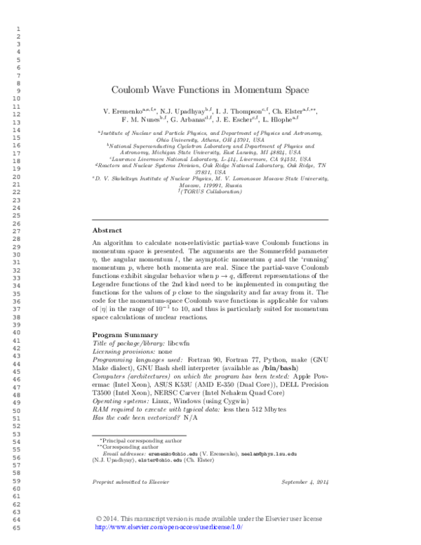 (PDF) Coulomb wave functions in momentum space