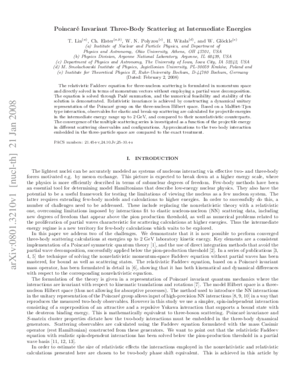 (PDF) Poincaré Invariant Three-Body Scattering