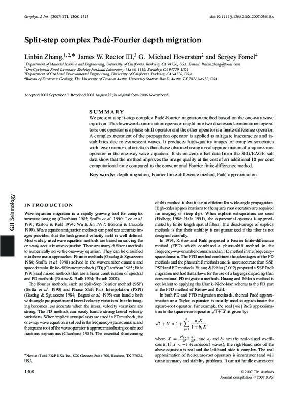 (PDF) Split-step complex Padé-Fourier depth migration