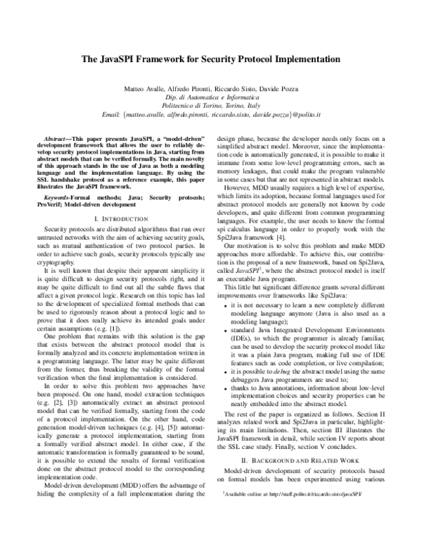 (PDF) JavaSPI: A Framework for Security Protocol Implementation