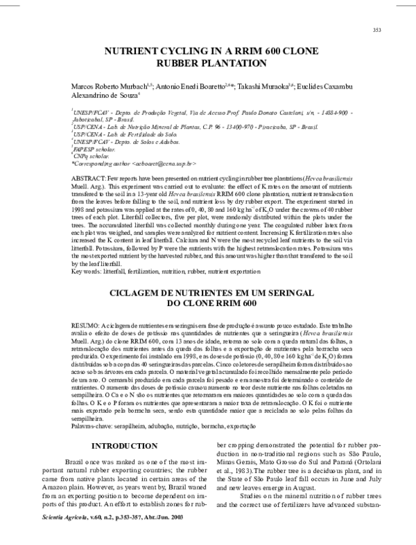 (PDF) Nutrient cycling in a RRIM 600 clone rubber plantation