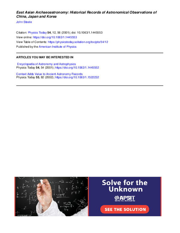 (PDF) East Asian Archaeoastronomy: Historical Records of Astronomical ...