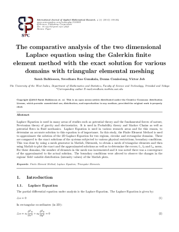 (PDF) The comparative analysis of the two dimensional Laplace equation using the Galerkin finite ...