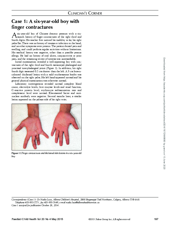 (PDF) Case 1: A six-year-old boy with finger contractures