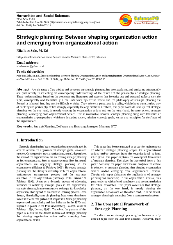 (PDF) Strategic planning: Between Shaping Organization Action and ...