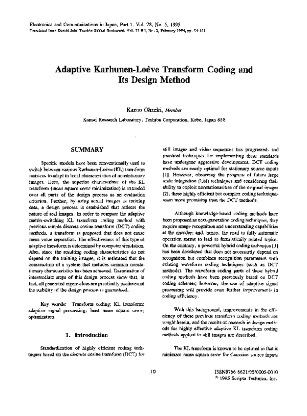 Pdf Adaptive Karhunen Loeve Transform Coding And Its Design Method