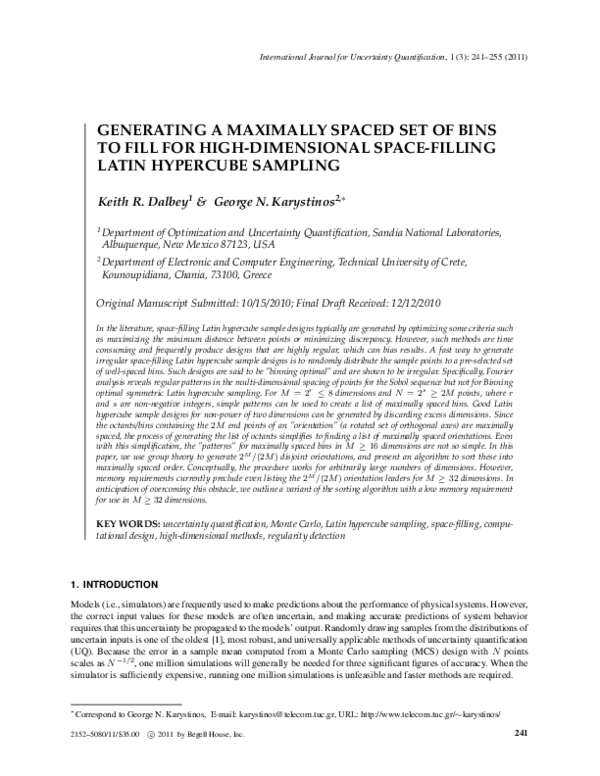 (PDF) Generating a Maximally Spaced Set of Bins to Fill for High ...