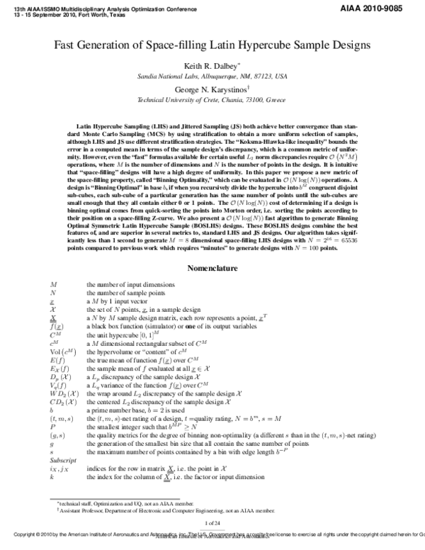 (PDF) Fast Generation of Space-filling Latin Hypercube Sample Designs