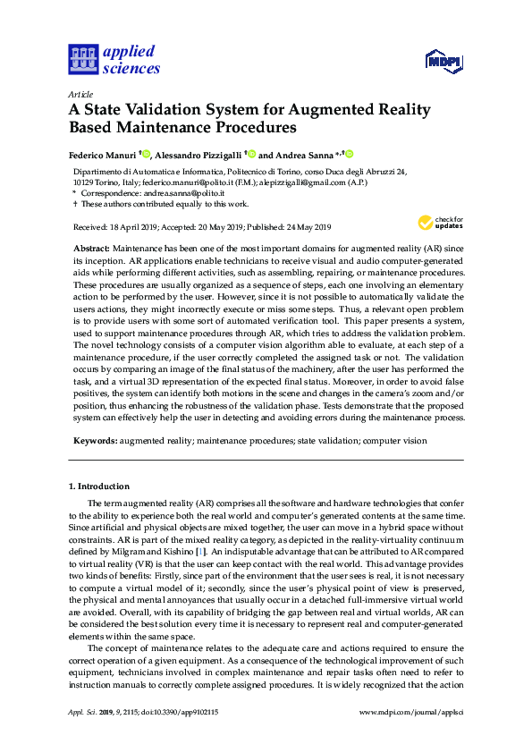 (PDF) A State Validation System for Augmented Reality Based Maintenance Procedures