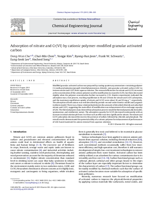 (PDF) Adsorption of nitrate and Cr(VI) by cationic polymer-modified ...