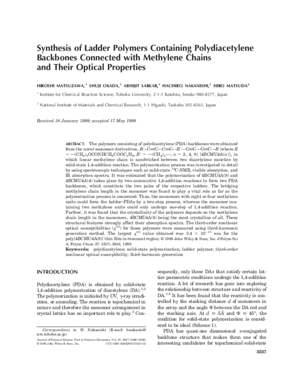 (PDF) Synthesis of ladder polymers containing polydiacetylene backbones ...