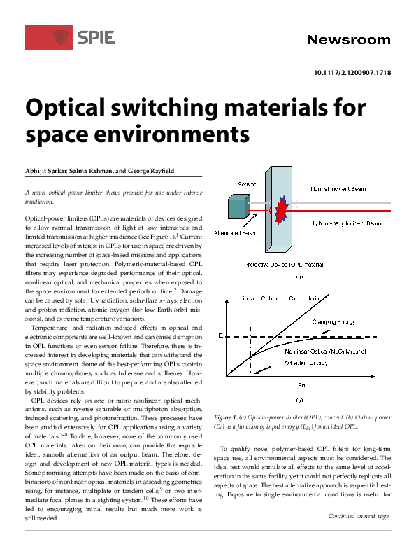 (PDF) Optical switching materials for space environments