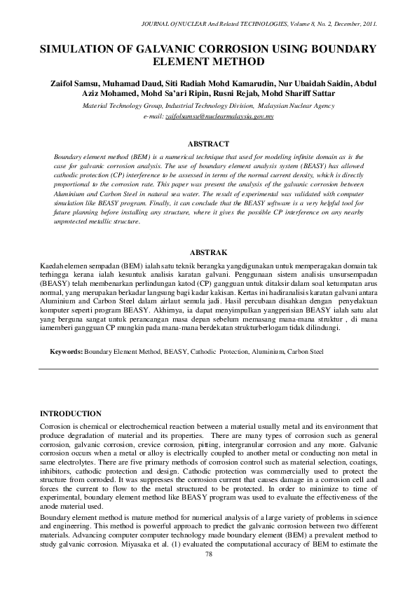 (PDF) Simulation of Galvanic Corrosion Using Boundary Element Method