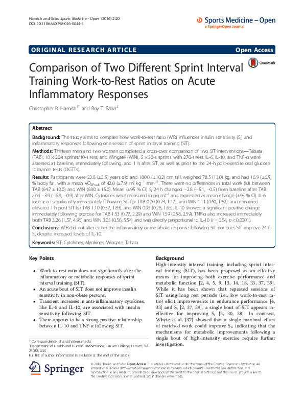 (PDF) Comparison of Two Different Sprint Interval Training Work-to-Rest ...