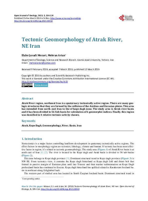 (PDF) Tectonic Geomorphology of Atrak River, NE Iran