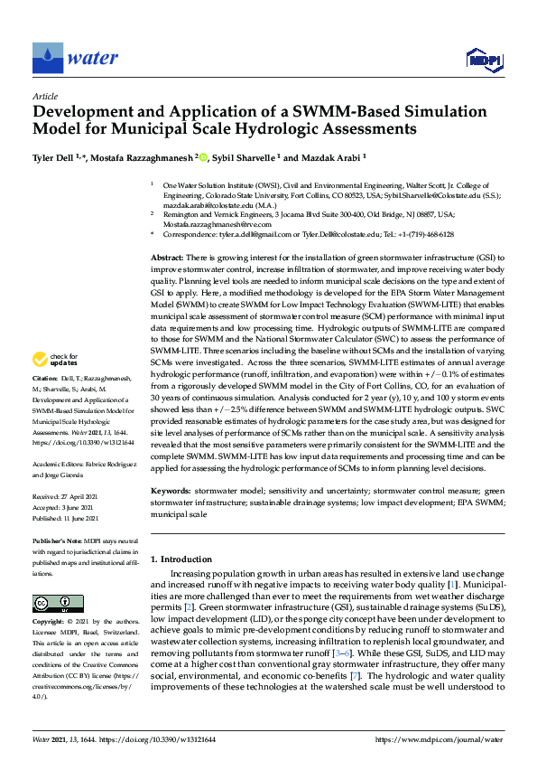 Pdf Development And Application Of A Swmm Based Simulation Model For Municipal Scale