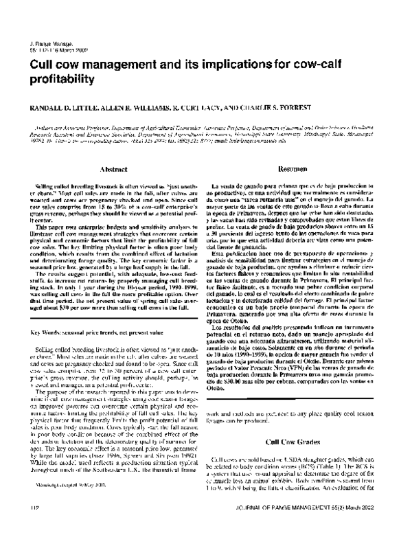 (PDF) Cull cow management and its implications for cow-calf profitability