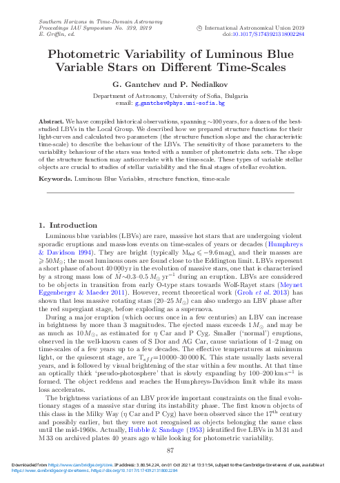 (PDF) Photometric Variability of Luminous Blue Variable Stars on ...