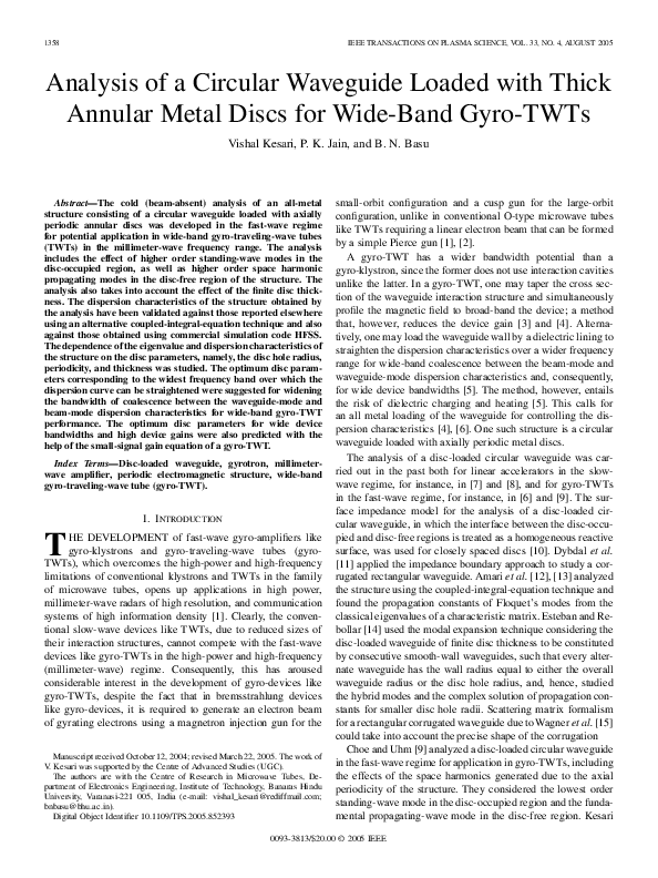(PDF) Analysis of a Circular Waveguide Loaded with Thick Annular Metal ...