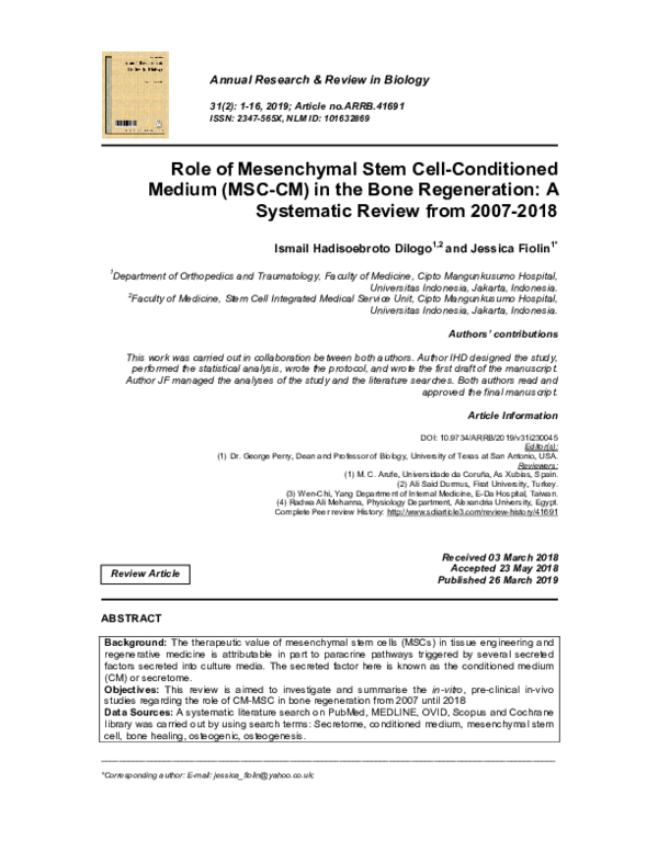 (PDF) Role of Mesenchymal Stem Cell-Conditioned Medium (MSC-CM) in the ... (PDF) Role of Mesenchymal Stem Cell-Conditioned Medium (MSC-CM) in the ...