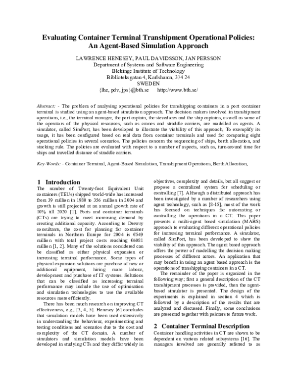 (PDF) Evaluating container terminal transhipment operationalpolicies: an agent-based simulation ...