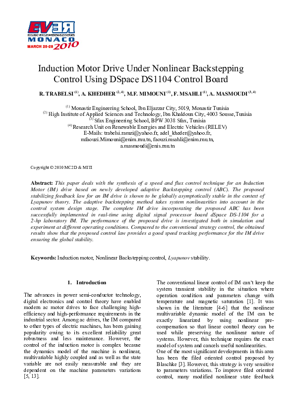 (PDF) Induction Motor Drive Under Nonlinear Backstepping Control Using ...