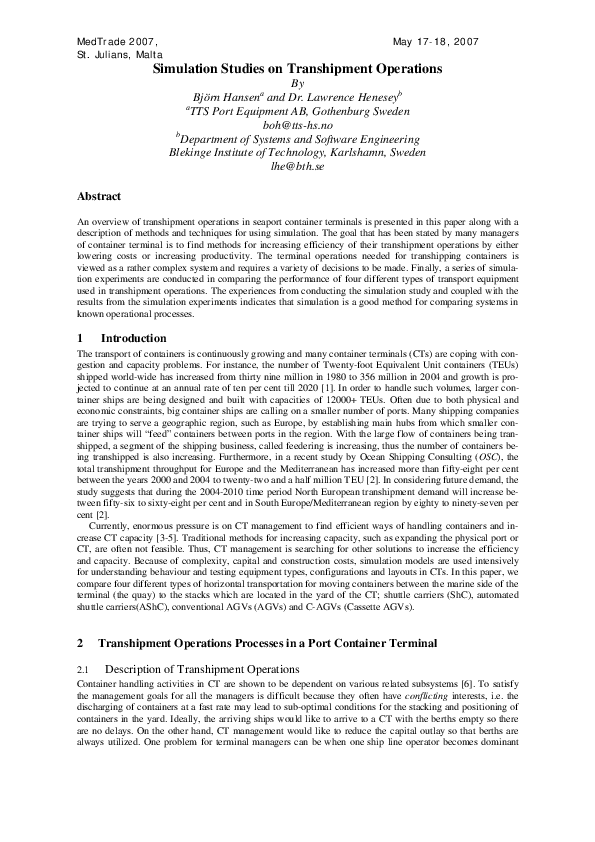 (PDF) Enhancing Transhipment Operations Efficiency via Simulation