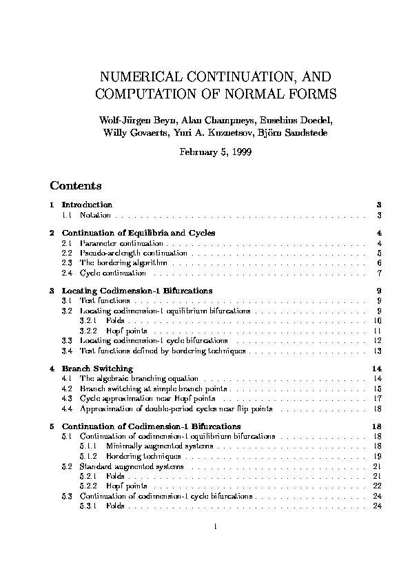 (PDF) Numerical continuation, and computation of normal forms