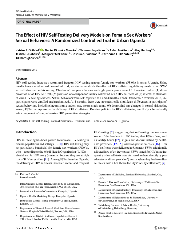 Pdf The Effect Of Hiv Self Testing Delivery Models On Female Sex