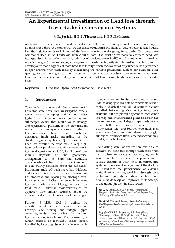 (PDF) An experimental investigation of head loss through a triangular ...